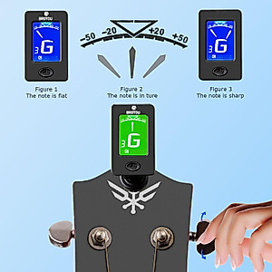 BROTOU Guitar Tuner Clip On with Guitar Capo for Guitar, Bass, Violin, Ukulele, Digital Electronic Tuner Acoustic Guitar Accessories with LCD Display (3 Guitar Picks)
