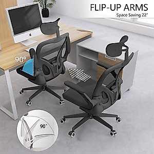 Monhey Black Office Chair, Ergonomic Office Chair, Home Office Desk Chair for Big and Tall People, Computer Chair with Adjustable Headrest, Lumbar Support, Flip-Up Arms, PU Wheels