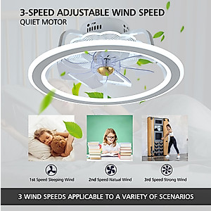 FOSOQIB Low Profile Ceiling Fan with Light and Remote 3-Color Dimmable,3-Speed Reversible Blade Bladeless Ceiling Fan with Light, Ceiling Fans with Lights for Bedroom Kitchen Home Office