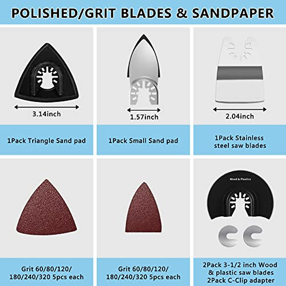 OTUCO 94 Pack Oscillating Saw Blades, Wood Metal Cutting Multitool Bi-Metal Blades Quick Release Tool Blades Kits Fit for Dewalt, Makita, Ryobi, Rockwell