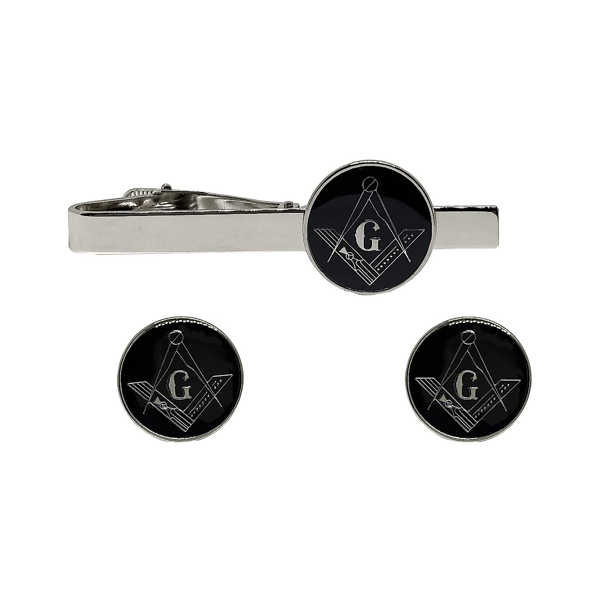 Masonic Freemason Square Compass Tie Clip Cufflinks TieBar Accessory Set