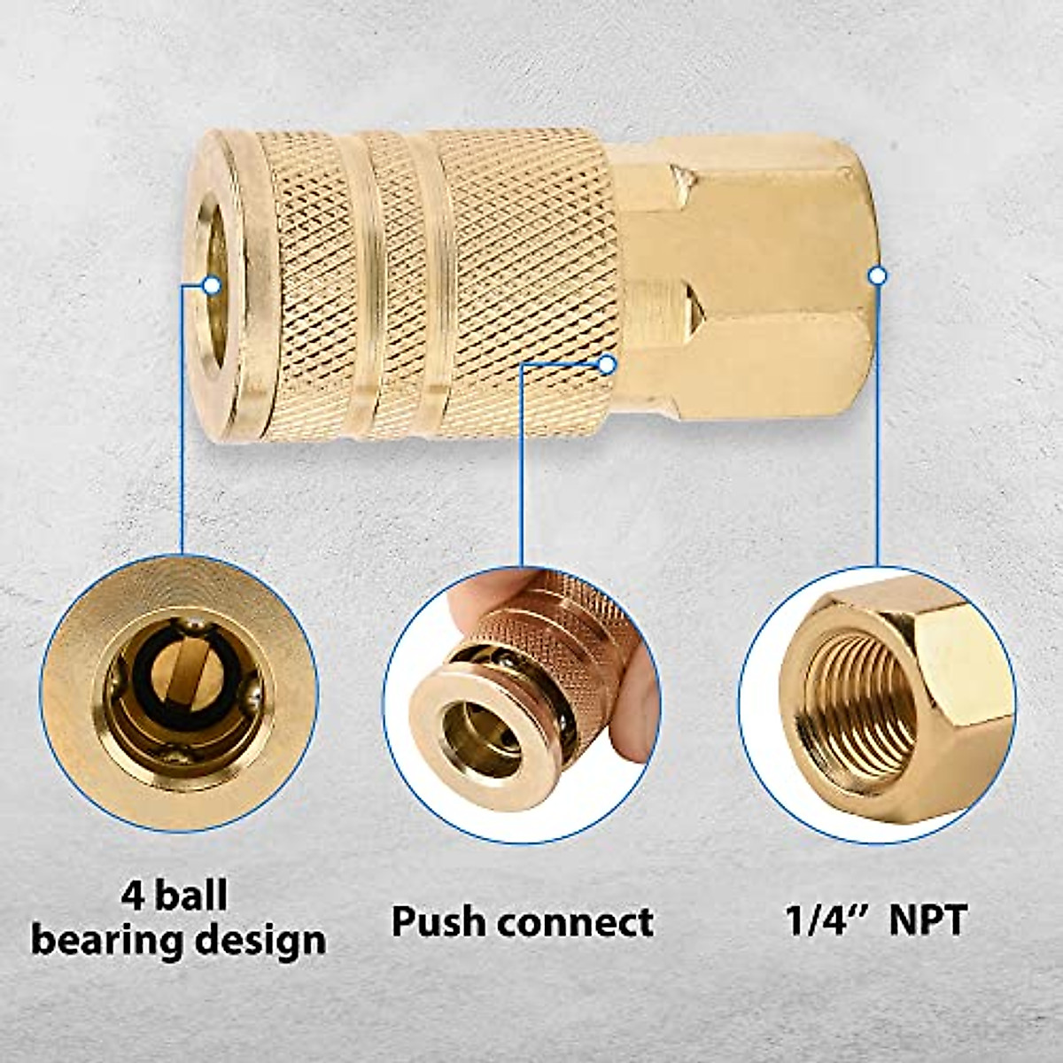 hynade 1/4 Inch NPT Brass Female Air Coupler, Pneumatic Plugs, Air Plug(1/4'' M-NPT)
