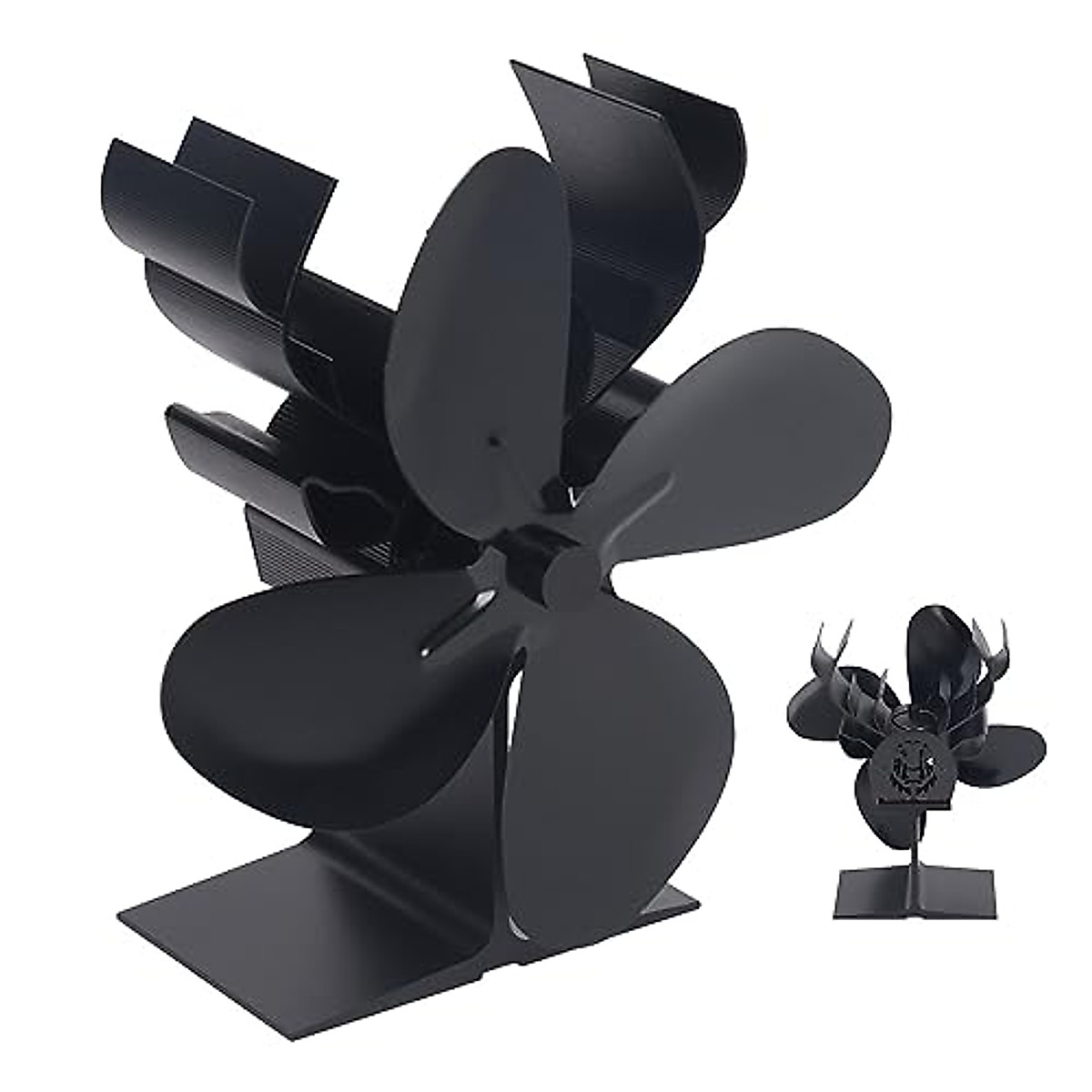 4 Blade Heat Powered Stove Fan Large Air Volume Fireplace Wood Stove Fan Non Electric Eco Fan Low Noise Aluminum Alloy Black