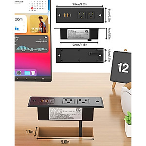 18W USB C Recessed Power Strip,Mountable Desk Outlet with 2 Outlets 3 USB Ports,Desktop Charging Station for Furniture Nightstand Side Table End Table,ETL Listed,White