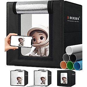 DUCLUS Light Box Photography, Portable Photo Studio Booth Box, 10" x 10" Professional Mini Shooting Tents with 96 LED Lights Dimmable, 6 Backdrops for Small Product: Jewelry, Miniature Models etc.