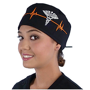 Sparkling EARTH EKG Signal Medical Sign Caduceus Symbol Unisex Classic Surgical Style Scrub Working Cap - 100% Cotton - Made in The USA!