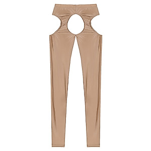 Agoky Women's High Waist Gym Leggings Tights Hollow Compression Workout Yoga Pants Coffee One Size