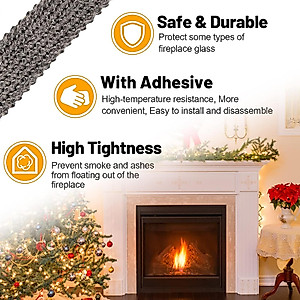 Self Adhesive Wood Stove Gasket Tape - Total 9ft x 0.78in x 1/8in High Temp Resistant Fiberglass Fireplace Door Gasket for Indoor Wood Burning Pellet Stove Smokers, 2pcs