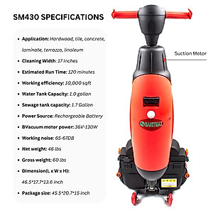 SANITMAX SM430 17" Commercial Floor Scrubber Machine, Rotary Double Brushes, 10000 sqft/h, Cordless Rechargeable Lithium Battery