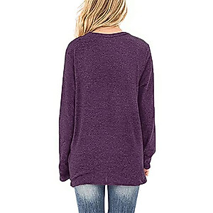 SimpleFun Twist Knot Tunic Tops for Women Petite Long Sleeve V Neck Loose Fitting Tshirts Purple S