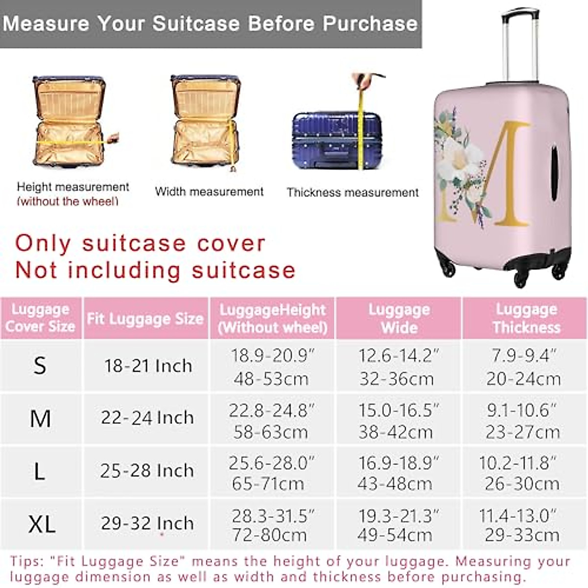 Flower Lette R Pink Luggage Cover Elastic Washable Stretch Suitcase Protector Anti-Scratch Travel Suitcase Cover for Kid and Adult M (22-24 inch suitcase)