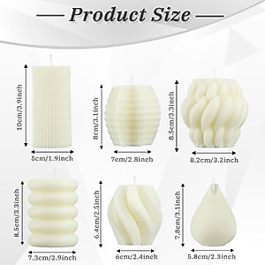 Threlaco 6 Pcs Ribbed Pillar Aesthetic Candles Set White Swirl Scented Soy Wax Twirl Candle Modern Geometric Decorative Idea Candle for Bathroom Housewarming Gift Home Living Room Shelf Decor