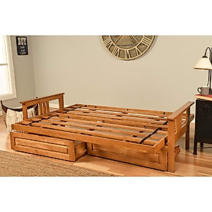 HomeStock Asian Allure Fusion Futon Wood Frame Classic Style with Mission Style Arms with Solid Pattern with Foldable Feature for Lounge Room with Tight Back Butternut/Full Frame with Drawers