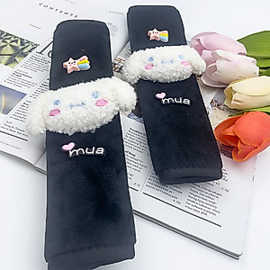 Akutoer Kawaii Car Seat Belt Strap Cover, Cute 2 Pieces Set Anime Seat Strap Neck Protector Car Decorations for Women