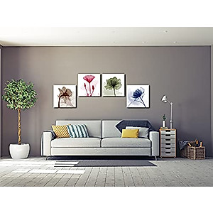 Wieco Art 4-Panel Canvas Print Flickering Flowers Modern Canvas Wall Art, 12 by 12-Inch