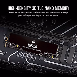 Corsair MP700 2TB PCIe Gen5 x4 NVMe 2.0 M.2 SSD – High-Density TLC NAND – Aluminum Heatsink – M.2 2280 – DirectStorage Compatible – Up to 10,000MB/sec – PCIe Gen4 & Gen3 Backwards Compatible – Black