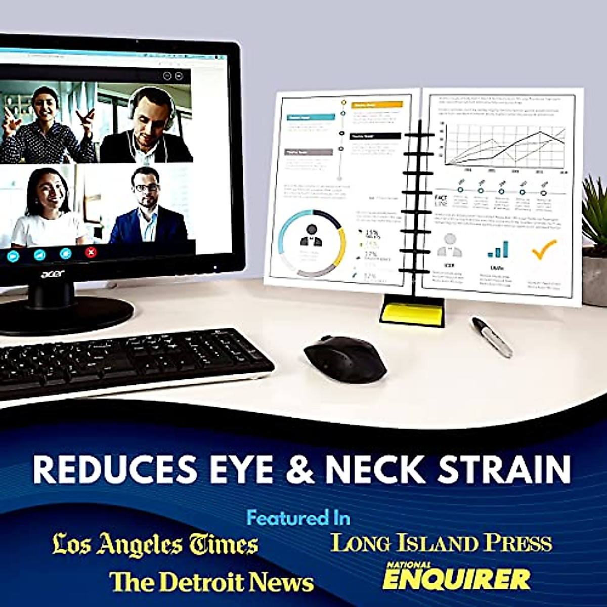 Note Tower Desktop Pro Document Holder - 2 Page Paper Holder, Easy Loading for Fast Typing, Displays Papers & Photos, Organizes Sticky Notes, Includes 50 Sheets 3"x3" Sticky Notes, Black