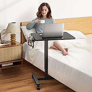 ErGear Laptop Mobile Standing Desk, Height Adjustable Laptop Desk with Wheels, Pneumatic Mobile Desk with Hook and Cup Holder, Rolling Desk for Home Office Workstation for Standing or Sitting, Black