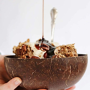 Hemoton coconut bowl with spoons，smoothie bowls Fruit Salad Bowl Buddha Bowl Kitchen Utensils (Natural)