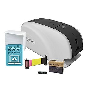 IDP Smart-31S ID Card Printer with Ethernet Dual-Sided - 651540 with IDP 659376 Color Ribbon - YMCKOK - 200 Prints, Premium White Blank Plastic CR80 30 Mil PVC Cards (500 Pack), and CloudBadging Lite