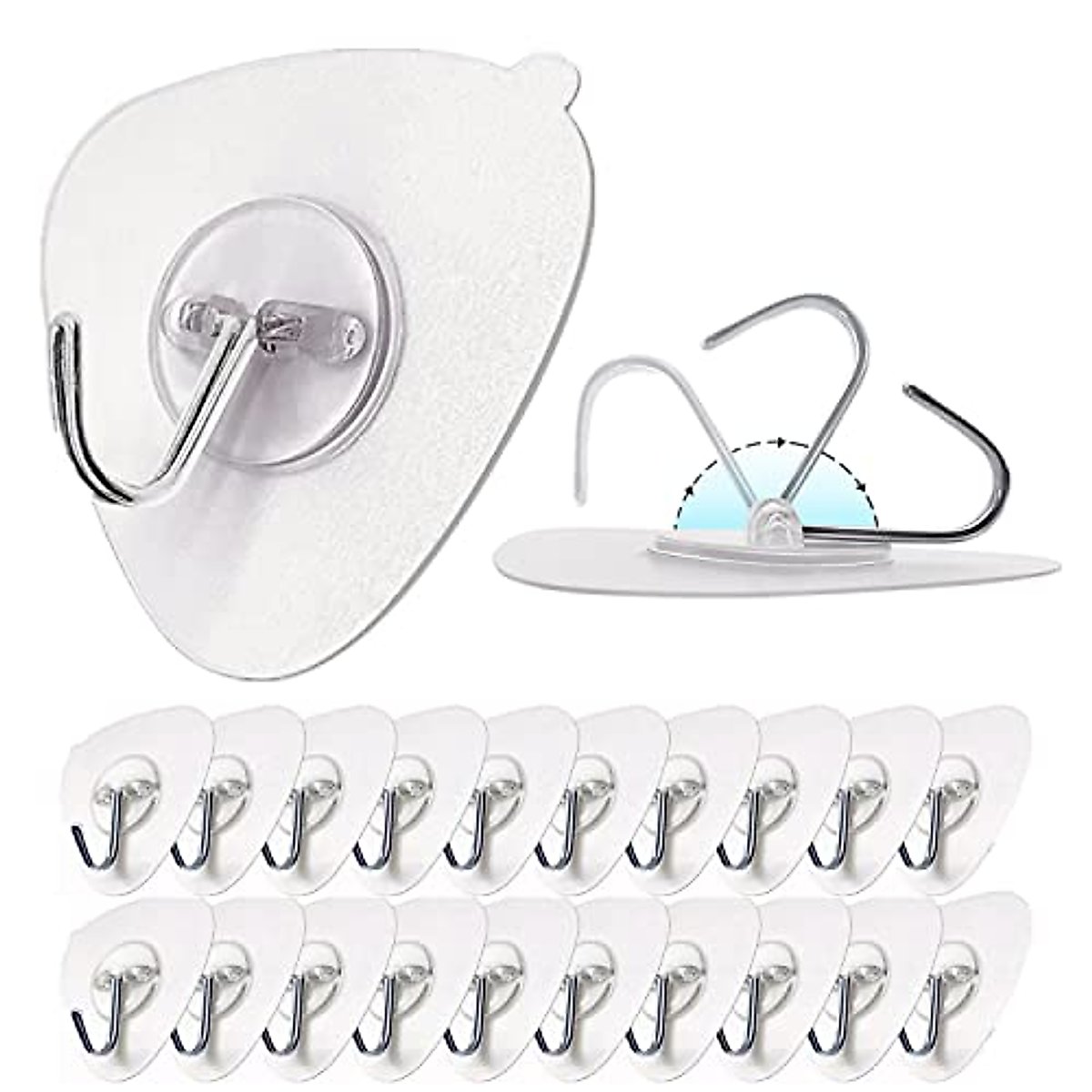 DSSPORT 20Pack Triangular Self Adhesive Hooks, Wall Hooks for Hanging Heavy Duty Self Stick Hooks Kitchen Bathroom Window Ceiling Waterproof and Oilproof Reusable Seamless Hooks