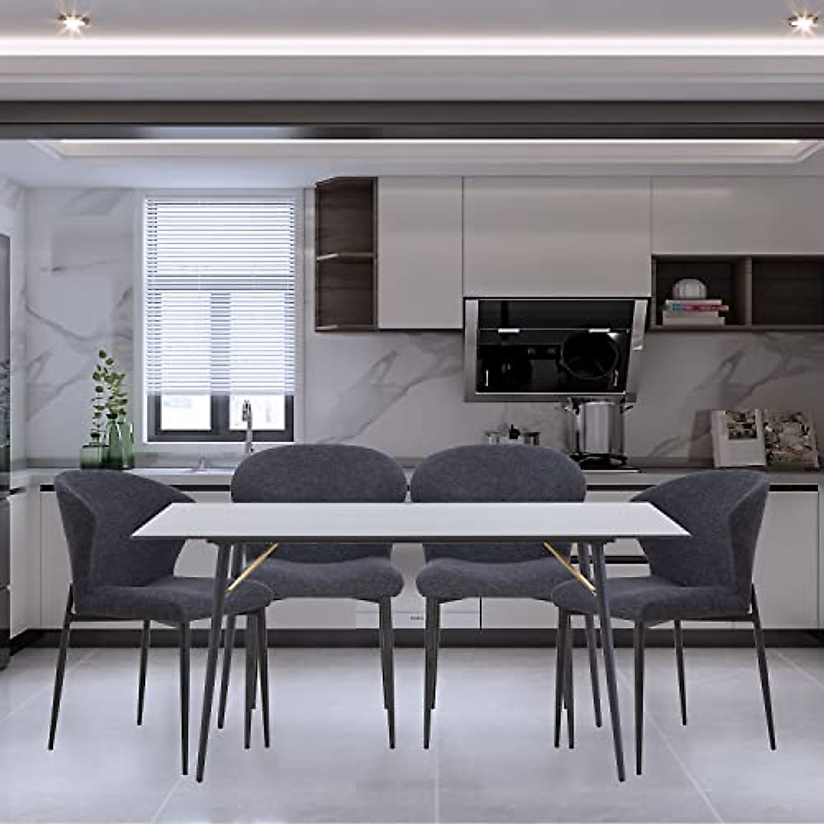 kevinplus Dining Chair Set of 2, Modern Kitchen Side Chair Accent Chair with Metal Legs, Fabric Upholstered Dining Room Living Room Dinner Kitchen Chair, Curved Backrest, Dark Grey