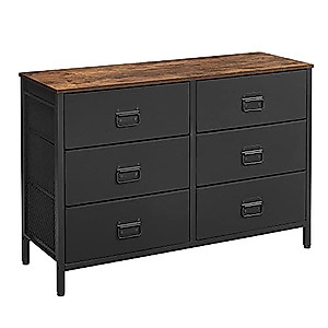 SONGMICS Dresser for Bedroom, Storage Organizer Unit with 6 Fabric Drawers, Steel Frame, for Living Room, Entryway, 6 drawers Brown + Black
