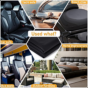 ZAIONE Marine Vinyl Upholstery Leather: Black Faux Leather by The Yard 54"x36" Thick Marine Grade Vinyl Leather for Upholstery Boat Car Sofa Outdoor