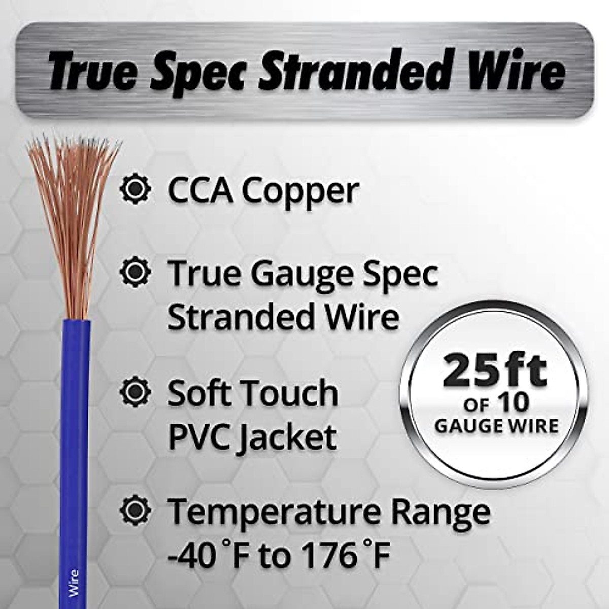 InstallGear 10 Gauge Wire (25ft) Copper Clad Aluminum CAA - Primary Automotive Wire, Car Amplifier Power & Ground Cable, Battery Cable, Car Audio Speaker Stereo, RV Trailer Wiring Welding Cable 10ga