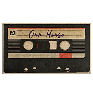 Bayson Music Retro Vintage Doormat, Front Entry Rug Door Mats Floor Mat for Home Farmhouse Funny Kitchen Outdoor Indoor Entrance Record 80s Decoration 17x30 Inch