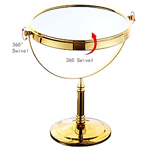 Gecious Gold Makeup Mirror 1X/10X Free Standing for Bathroom 8 Inches 360 Swivel Dual-Sided Tabletop Makeup Mirror, Metal