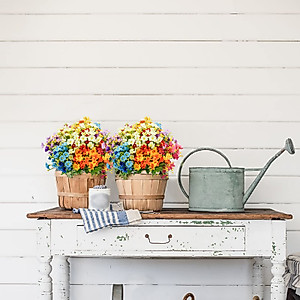 Uieke Artificial Fake Flowers, 6 Bundles Daisy Mums Flowers Outdoor UV Resistant No Fade Greenery Shrubs Plants Indoor Outside Hanging Planter Home Wedding DIY Garden Porch Décor (Orange Yellow)