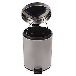 Creative Home 5 Liter/ 1.3 Gallon Round Step Trash Can Wastebasket Garbage Container Bin, Silver