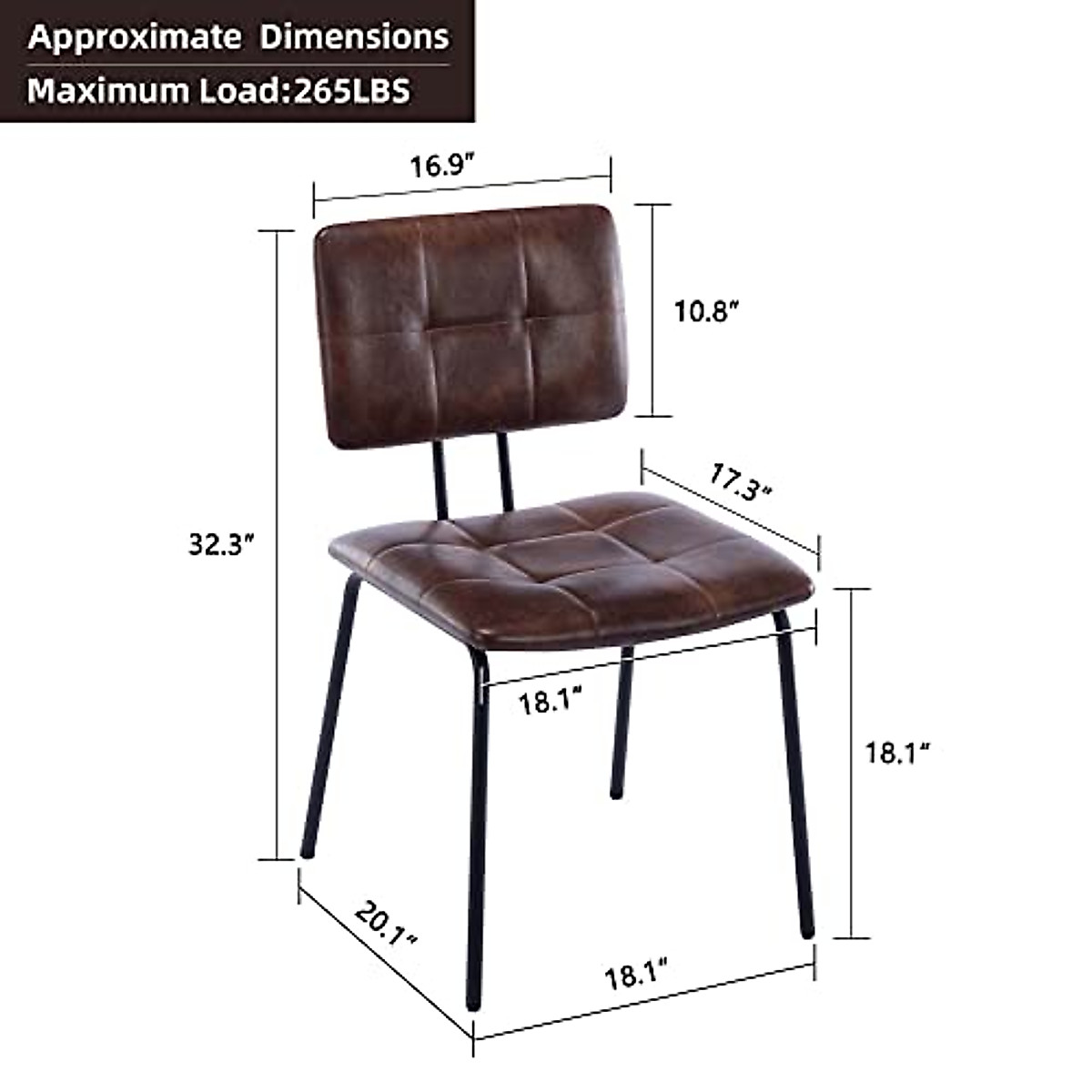 Duhome PU Leather Dining Chairs Set of 2, Breathable Faux Leather Upholstered Kitchen Chairs with Backrest, Metal Dining Chair Suitable for Dining Room Kitchen Counter Island Bar, Darkbrown