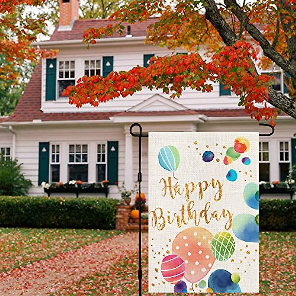 Happy Birthday Garden Flag 12x18 Inch Burlap Double Sided Balloons Colorful Outside Welcome Party Gift Yard Decor DF116