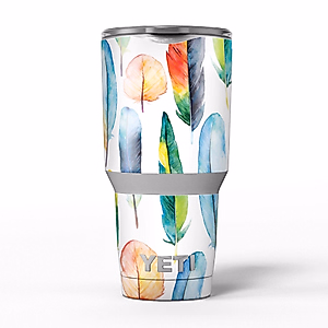 Design Skinz Bright Water Color Painted Feather - Skin Decal Vinyl Wrap Kit Compatible with The Yeti Rambler Cooler Tumbler Cups