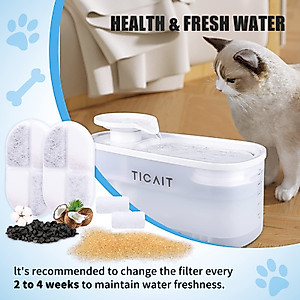 TIKAIT Cat Water Fountain Filter, 8 Pack Filters & Pre-Filter Sponges for 84oz/2.5L Automatic pet Water Dispenser, Water Bowl with Ultra-Quiet Smart Pump for Cats Dogs