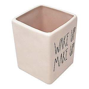 Rae Dunn Set of 2 Ceramic Brush Cup Holders (Make Up/Wake Up/Pink)