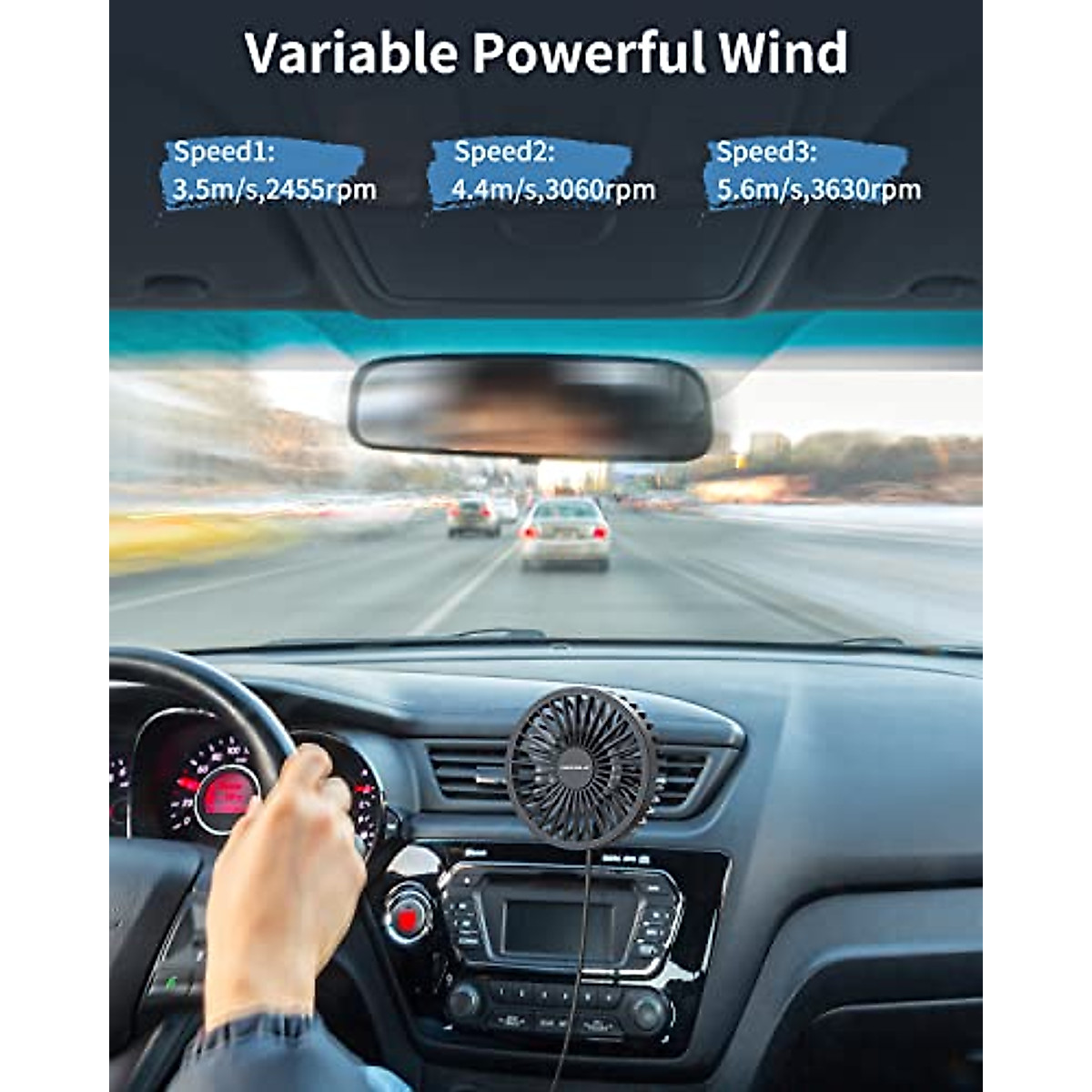 TriPole Car Fan, USB Powered Fan for Car Cooling Strong Airflow 3 Speed Car Vent Fan with Clip 360°Adjustable Vehicle Fan Portable Fan for Car Truck SUV RV Auto, Black