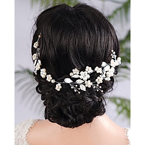 Kercisbeauty Pearl Beads Gold Hair Vine Wedding Hair Piece for Brides Brides Handmade Headband for Women Girls Prom Special Occasion (Gold)