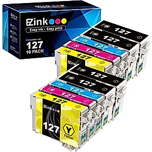 E-Z Ink (TM Remanufactured Ink Cartridge Replacement for Epson 127 T127 to use with NX530 625 WF-3520 WF-3530 WF-3540 WF-7010 WF-7510 7520 545 645 (4 Large Black, 2 Cyan, 2 Magenta, 2 Yellow) 10Pack