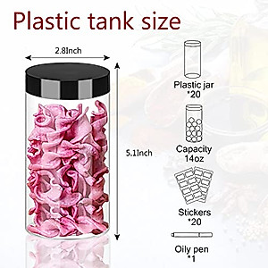 Plastic Jars with Lids 20Pcs 14 oz Clear Plastic Slime Storage Jars Containers with Airtight Leak Proof Black Plastic Screw On Lids Cylinder Clear Round Jars Easy Clean Food Grade Durable PET…