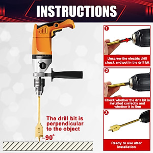 wesleydrill 6PCS Spade Drill Bit Set Paddle Flat Bits 3/8"-1" Flat Wood Hole Cutter Fit for Most Types of Wood as Well as Fiberglass