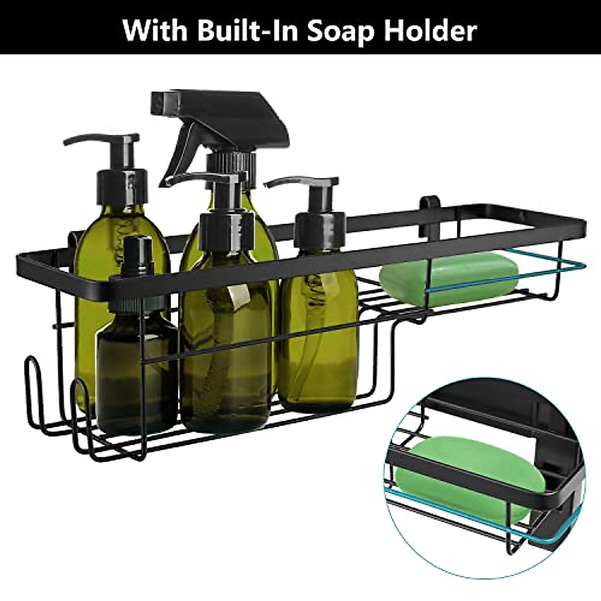 AUROPEAK Shower Caddy Over the Door, Hanging Shower Organizer Rustproof No Drilling, Adjustable Over the Shower Door Caddy Storage Rack with 5-Tier Shelf Baskets, Soap Holder, Towel Hooks for Bathroom