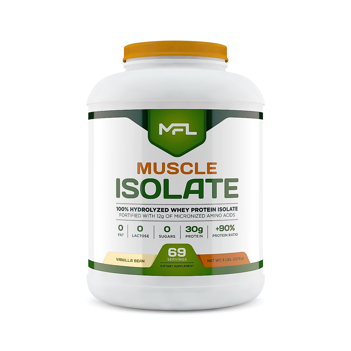 MUSCLE FOOD LABS MFL 100% Isolate Protein l 30g of Protein l 12g Amino Acids l Keto Friendly l Low Carbs l 5 lbs. (Vanilla Bean)