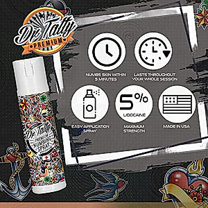 Dr Tatty - Premium Numbing Spray for Painless Tattoos - Topical Anesthetic Lidocaine Spray - Long-Lasting Tattoo Numbing Spray for Waxing, Microblading, and Microneedling - Pain Relief Spray - 30 ml