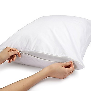 Amazon Basics Standard Pillowcase with Zipper, 100% Cotton Hypoallergenic, Pillow Protector, White (27 x 21 Inches), Pillows Not Included