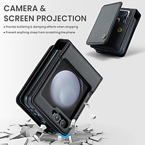 Kowauri for Samsung Galaxy Z Flip 5 Case with Card Holder, Galaxy Z Flip 5 PU Leather Wallet Case with RFID Blocking Card Slot Magnetic Closure Shockproof Protective Phone Cover for Women Men, Black