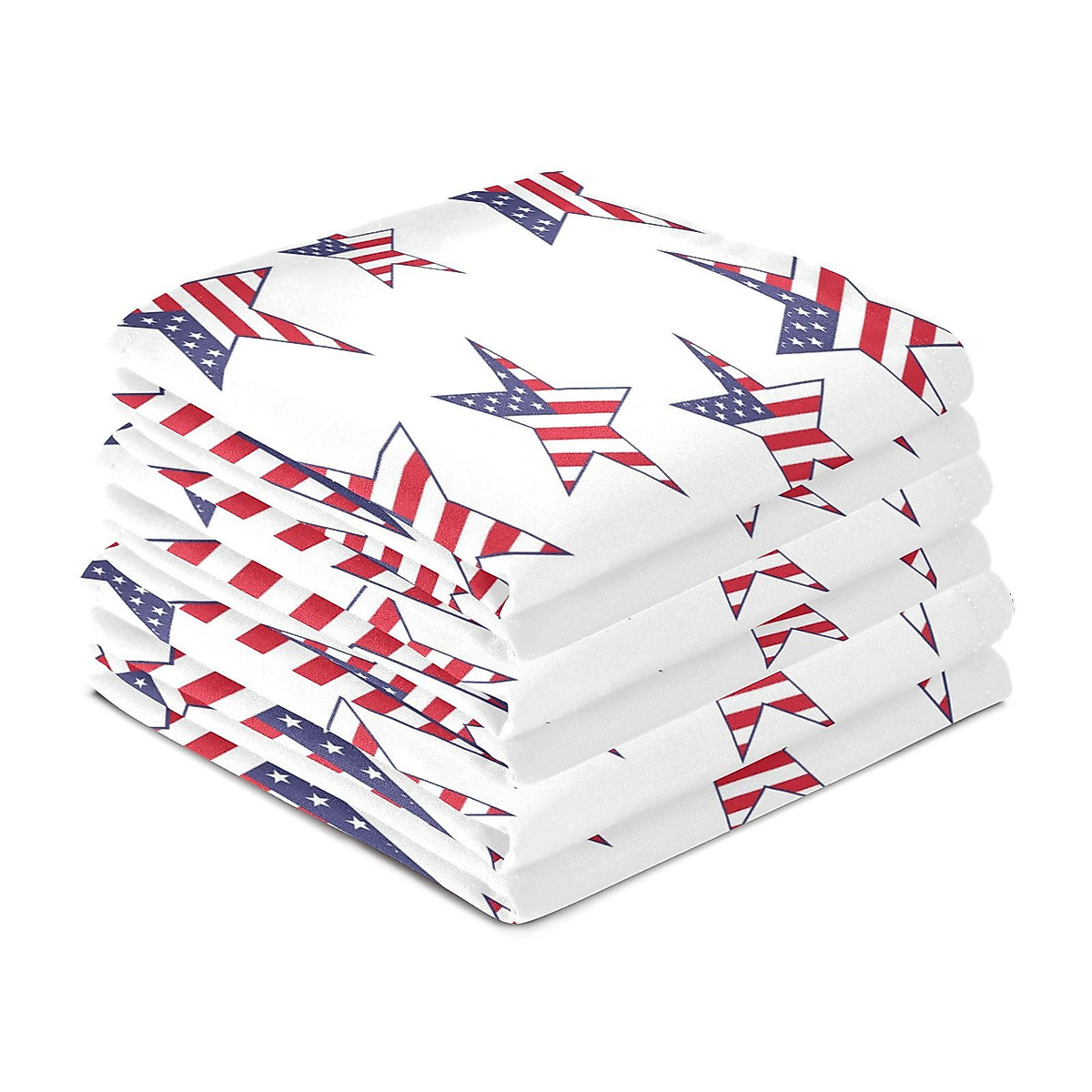 Kigai USA Flag Stars Kitchen Towels, 18 x 28 Inch Super Soft and Absorbent Dish Cloths for Washing Dishes, 4 Pack Reusable Multi-Purpose Microfiber Hand Towels for Kitchen