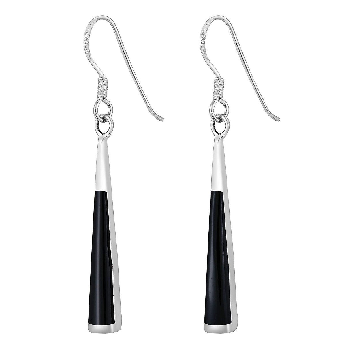 AeraVida Dainty Drop Elegant Slim Triangle with Simulated Black Onyx Stone .925 Plain Aesthetic Sterling Silver Dangle Earrings